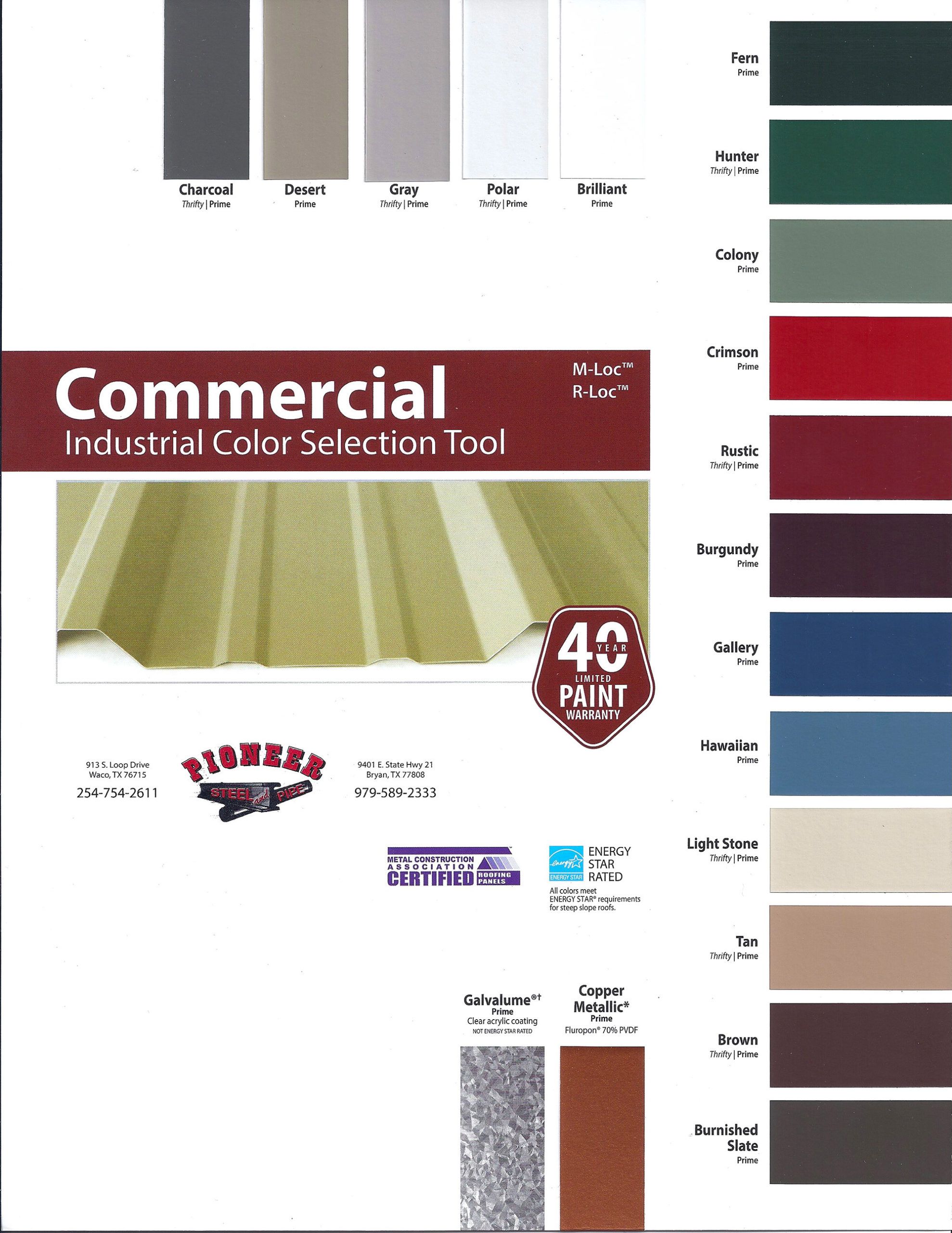 Color Options - Pioneer Steel & Pipe | Central Texas Pioneer Steel ...